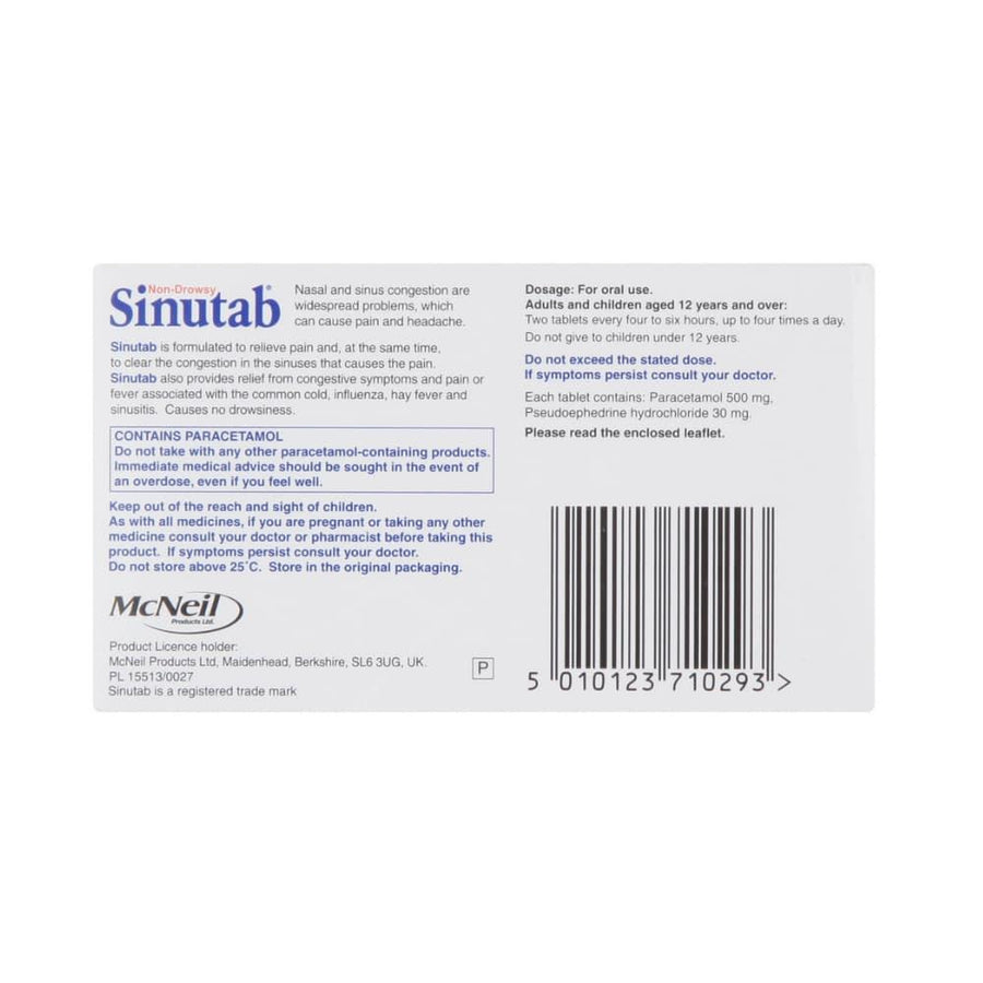 Sinutab Non-Drowsy Tablets (15 Pack) | Sinus Congestion & Pain Relief ...