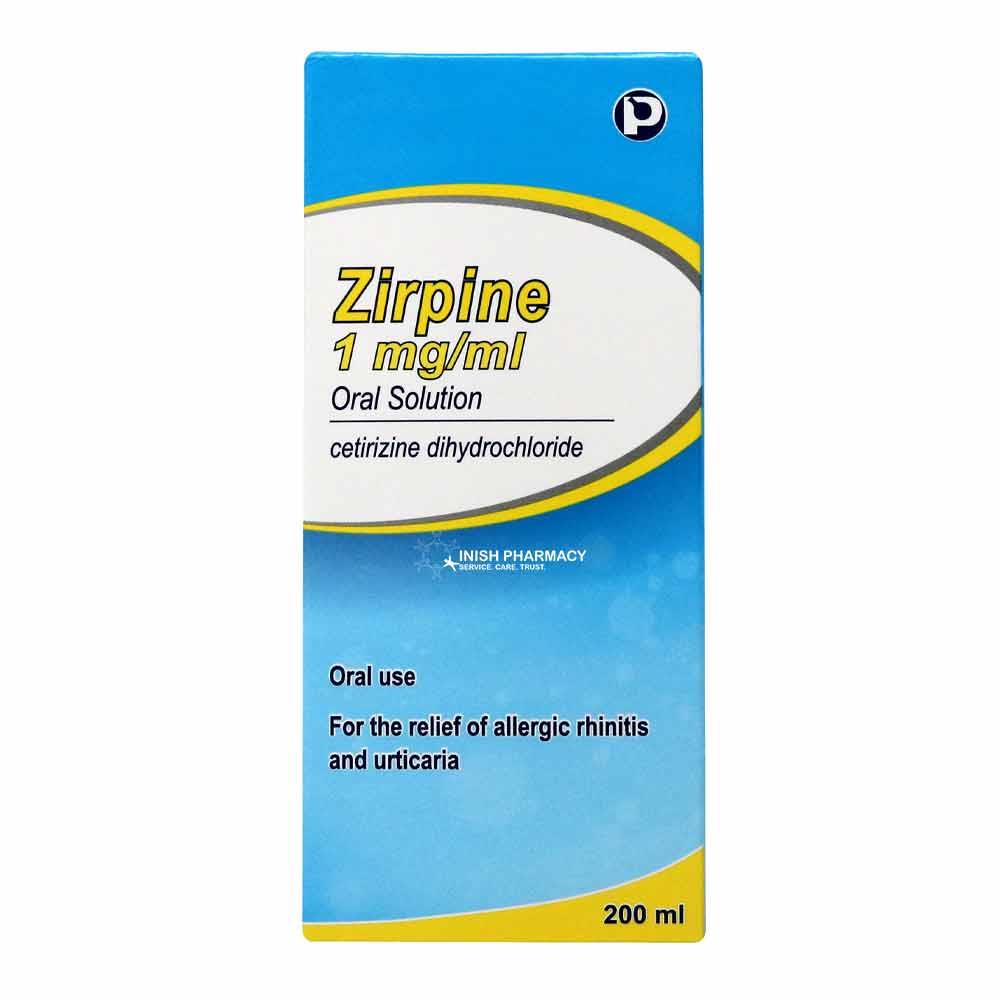 Zirpine 1mg/ml Cetirizine Oral Solution 200ml – Inish Pharmacy
